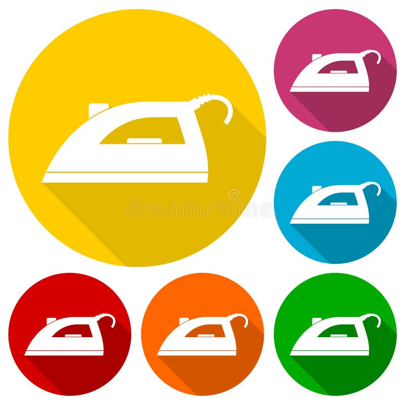 Iron Icons Set with Long Shadow Stock Vector - Illustration of cloth ...