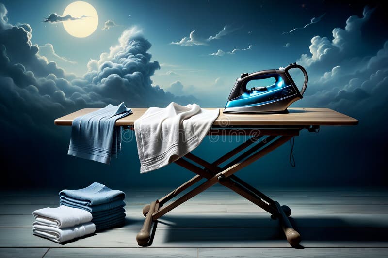 Iron on Ironing Board with Linen for Ironing. Stock Photo - Image of ...