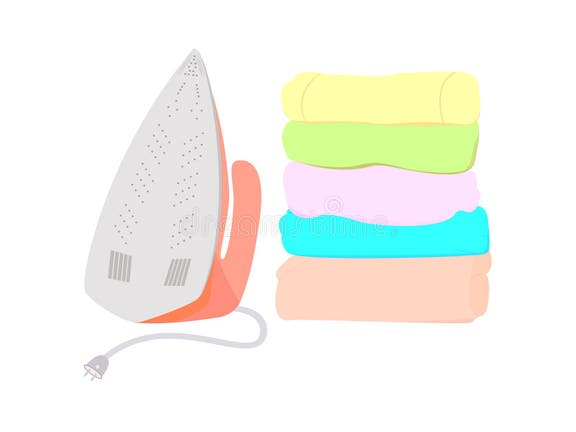 Iron for Ironing and a Stack of Ironed Clothes. Vector Illustration on ...