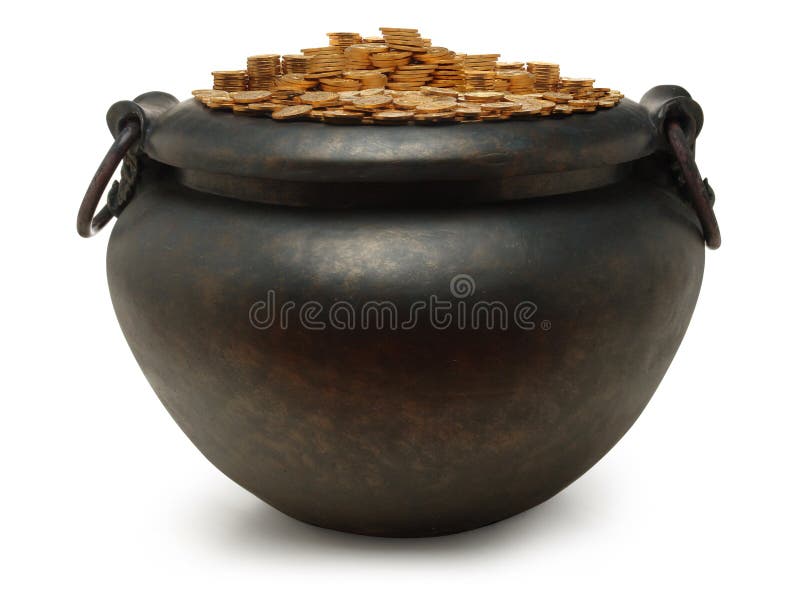Pot full of golden coins stock illustration. Illustration of metal ...