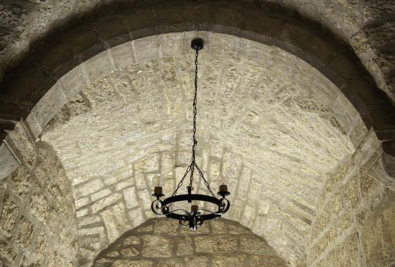 Iron lantern in castle stock photo. Image of glass, element - 202728486