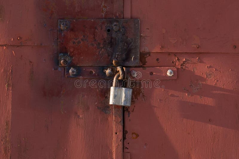 Iron Lock on the Garage Door Stock Photo - Image of lock, gate: 205145682