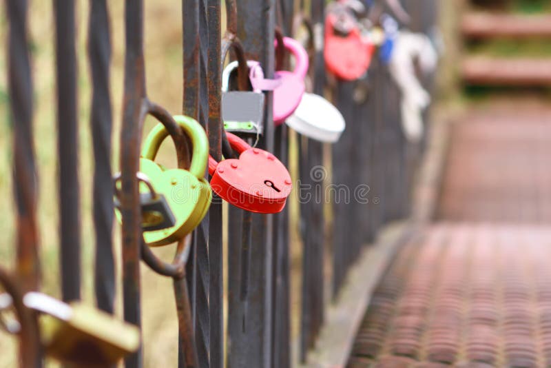 Iron Lock on the Railing of the Bridge Close-up Stock Photo - Image of ...