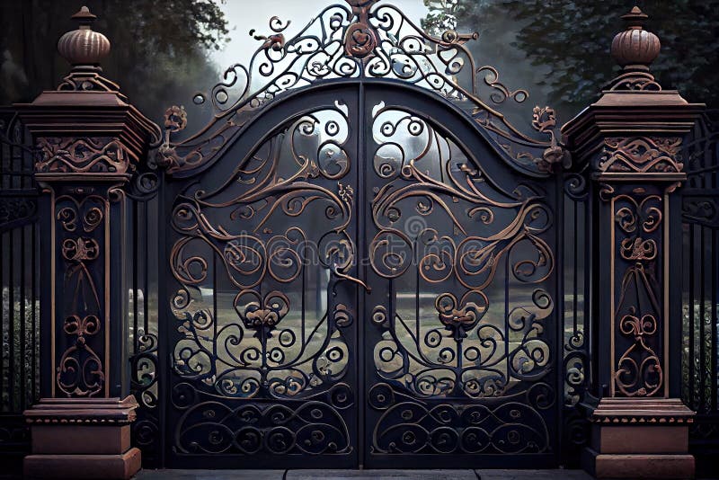Iron Mansion Gates with Intricate and Decorative Scrollwork Stock ...