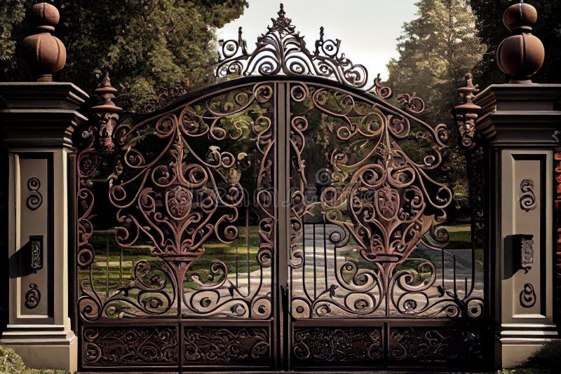 Iron Mansion Gates with Intricate and Decorative Scrollwork Stock ...