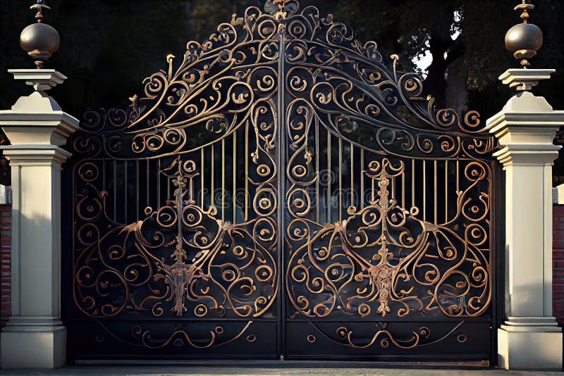 Iron Mansion Gates with Intricate and Decorative Scrollwork Stock ...
