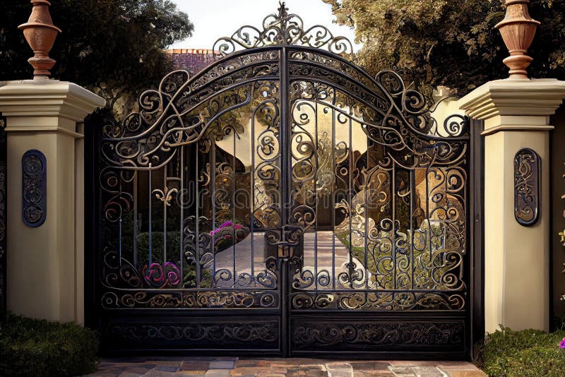 Iron Mansion Gates with Intricate Scrollwork and Designs Stock ...