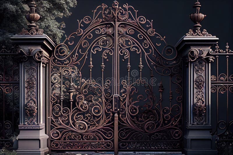 Iron Mansion Gates with Intricate Scrollwork and Designs Stock ...