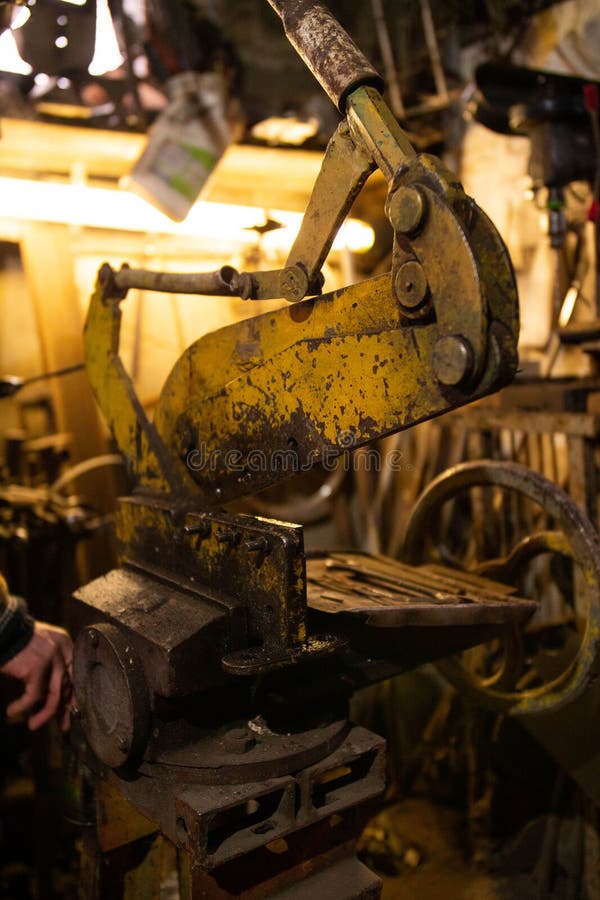 Iron Mechanical Machine Yellow in the Workshop Stock Photo - Image of ...