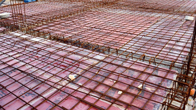 Iron Mesh Rebar Installed for Constructing Ceiling of a House Stock ...