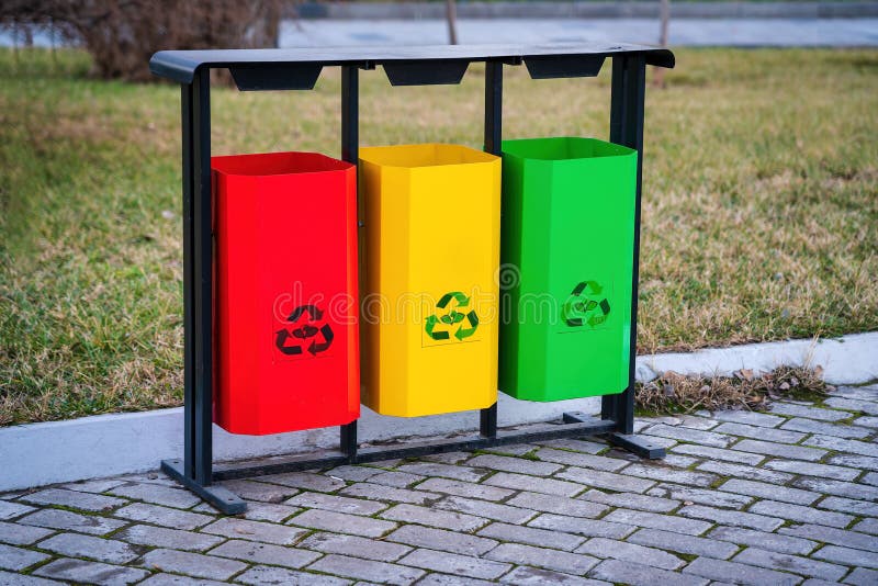 Iron Multi-colored Containers for Separate Waste Collection. Stock ...