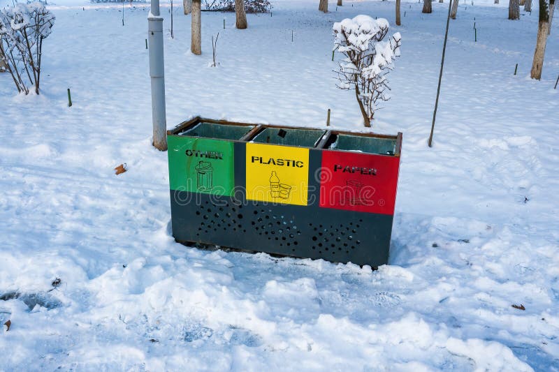 Iron Multi-colored Containers for Separate Waste Collection. Stock ...