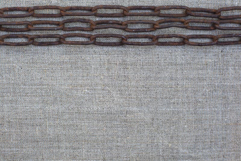 Iron Old Chain on Burlap Fabric Stock Image - Image of metallic ...