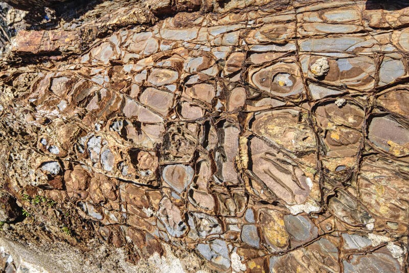 Iron Oxide Patterns in Sandstone Rock, Bude, Cornwall. Stock Photo ...