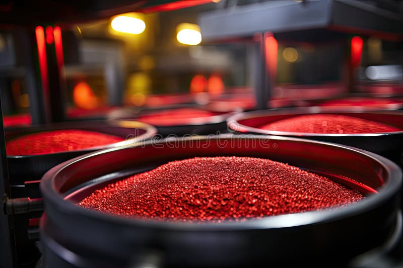 Iron Pellets (granules) Production in Rotating Drum Machine. Stock ...