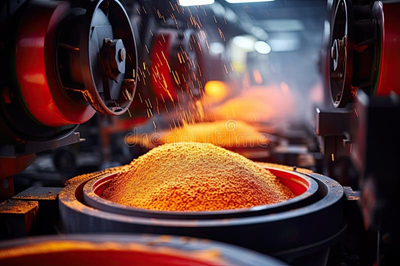 Iron Pellets (granules) Production in Rotating Drum Machine. Stock ...