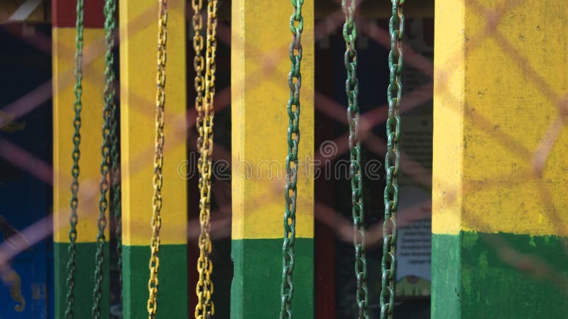 Iron Pole and Iron Chain Yellow Green Stock Image - Image of textile ...