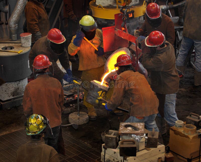 Iron Pour - Workers Gather Around Stock Image - Image of metalcasting ...