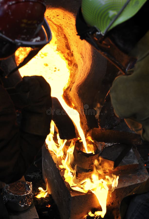 Iron Pour - Workers Gather Around Stock Image - Image of metalcasting ...
