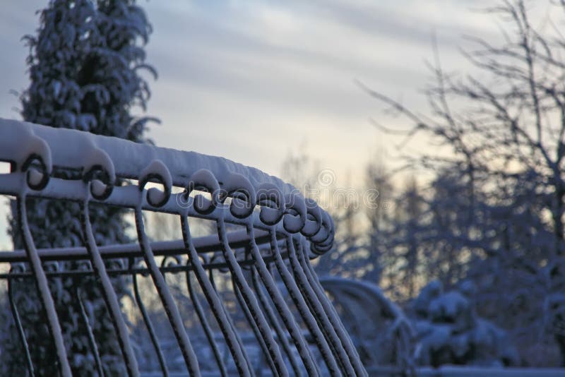 Iron Railing Covered with Morning Frost. Snow and Ice Texture Stock ...