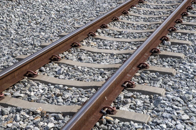 Iron rails for the railway stock image. Image of gravel - 168534761