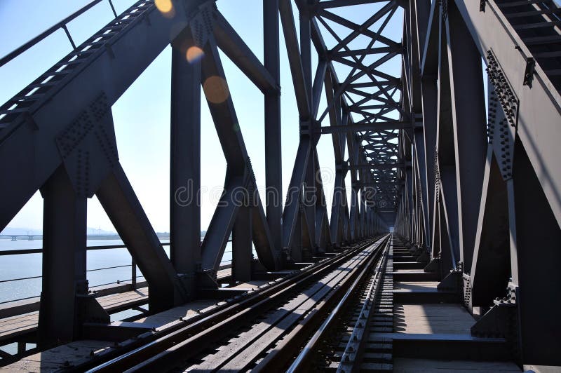 Iron Railway Bridge Rails. Perspective View Stock Photo - Image of ...