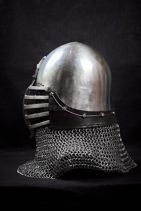 Knight Helmet on a Black Background. Side View Stock Image - Image of ...