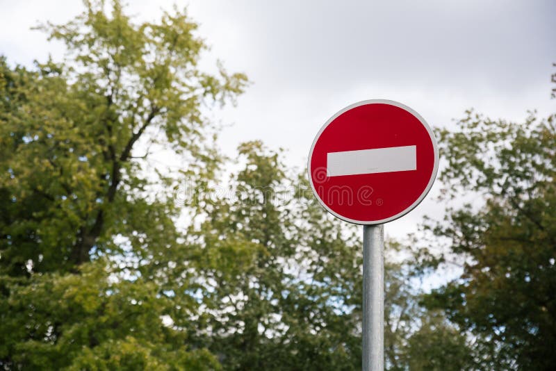 Iron Red Do Not Enter Blank Sign Closeup on Blurred Background of Sky ...
