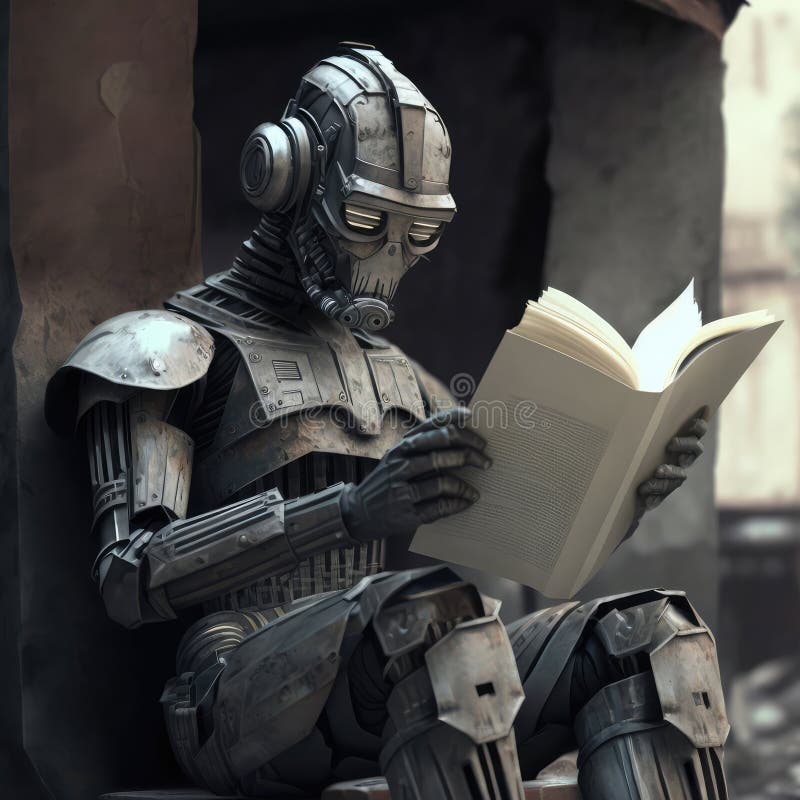 Iron Robot from the Future Reading a Paper Book Stock Image - Image of ...