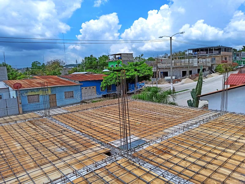 Iron Rod Structure for Terrace Slab Casting in Guatemala Stock Photo ...