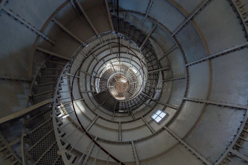 Iron Spiral Staircase Inside the Old Lighthouse, Bottom View Stock ...