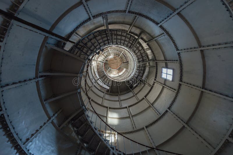 Iron Spiral Staircase Inside the Old Lighthouse, Bottom View Stock ...