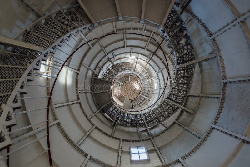 Iron Spiral Staircase Inside the Old Lighthouse, Bottom View Stock ...