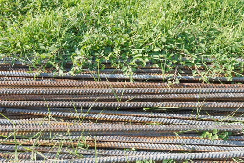 Iron stack on the grass. stock photo. Image of pile, material - 94846450
