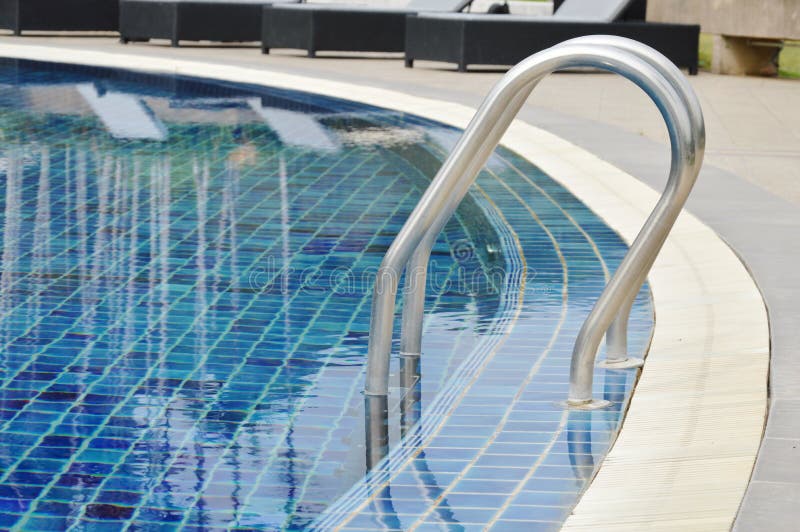 Iron Stair on Blue Tile Swimming Pool Stock Photo - Image of chair ...