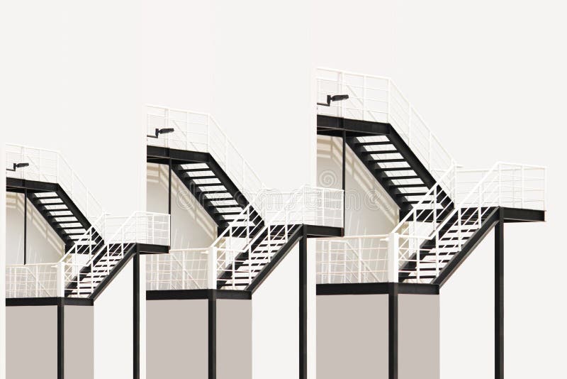 Iron Stairs Painted in Black and White Color on White Wall. Geometric ...
