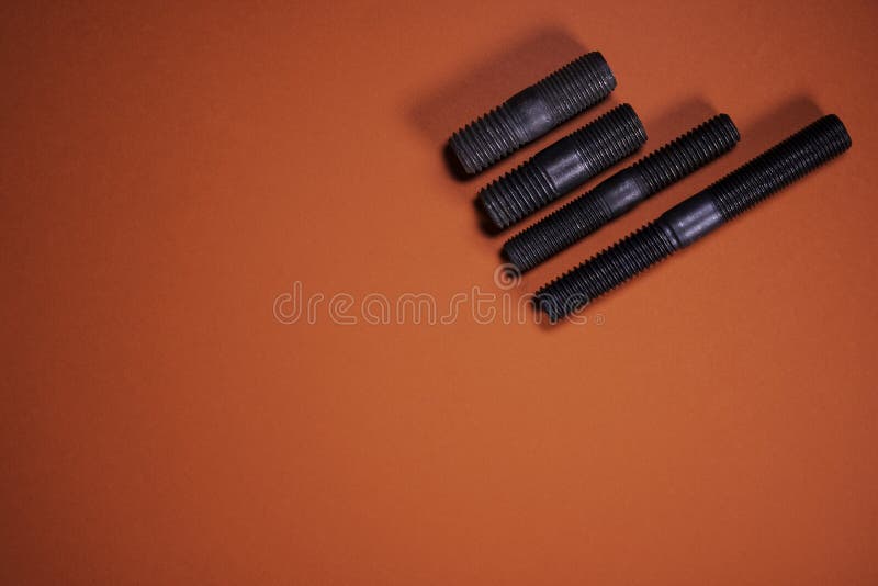 Studs or Threaded Steel Bars Closeup Background. Industrial Background ...