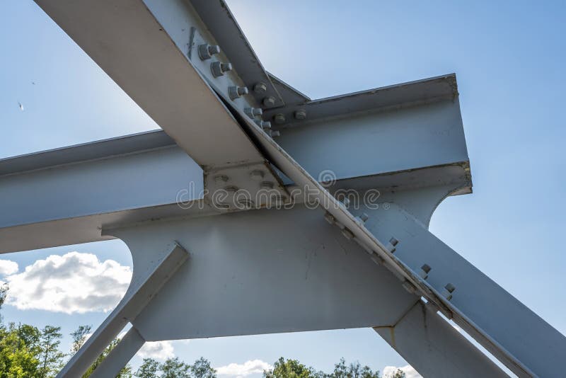 Iron Steel Frame Construction of Bridge on Blue Sky Background. Bridge ...