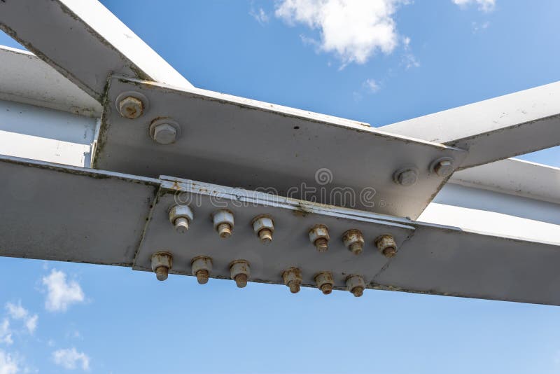 Iron Steel Frame Construction of Bridge on Blue Sky Background. Bridge ...