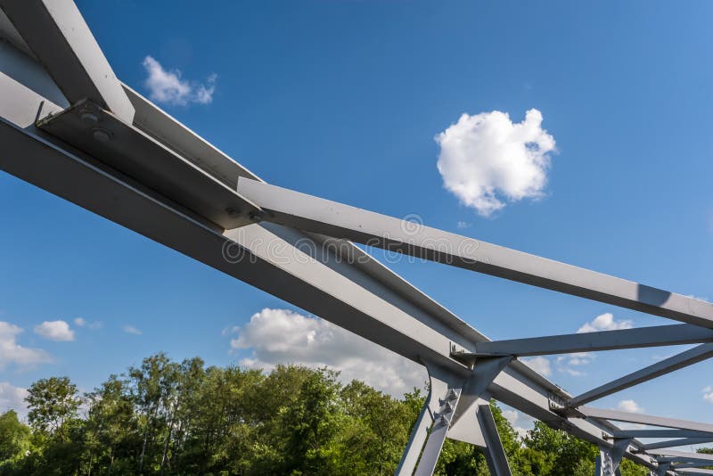 Iron Steel Frame Construction of Bridge on Blue Sky Background. Bridge ...