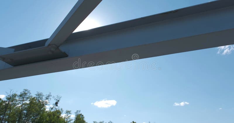 Iron Steel Frame Construction of Bridge on Blue Sky Background. Bridge ...