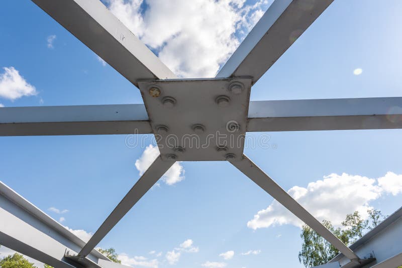 Iron Steel Frame Construction of Bridge on Blue Sky Background. Bridge ...