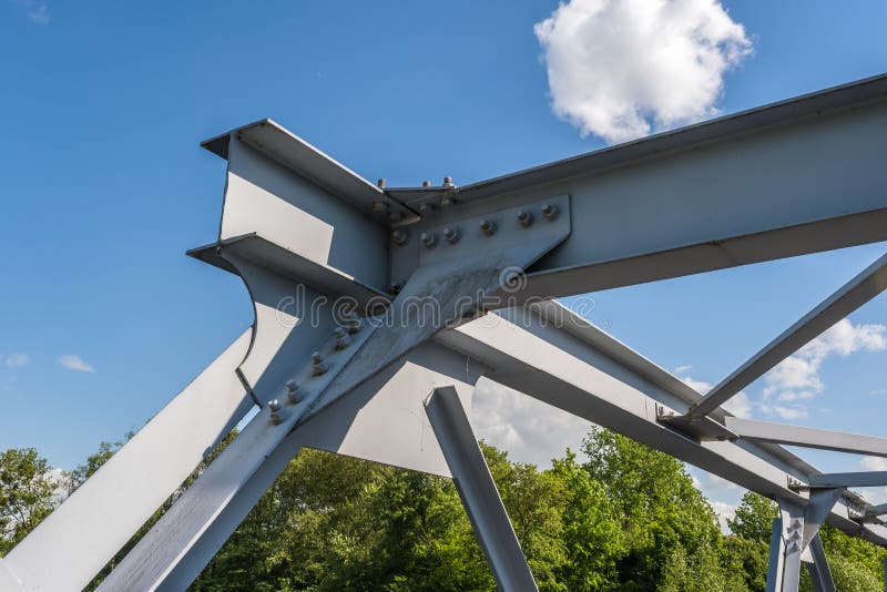 Iron Steel Frame Construction of Bridge on Blue Sky Background. Bridge ...