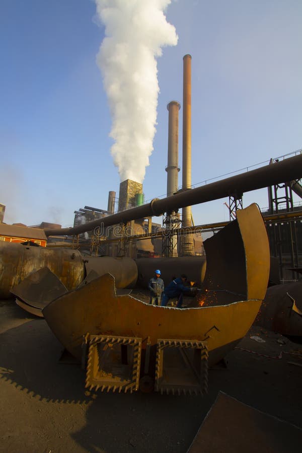 Iron and Steel Producing Factory and Workers Working. Editorial Photo ...