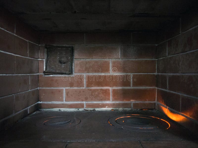 Iron Stove of Red Bricks with Cooking Hob Front View Stock Photo ...