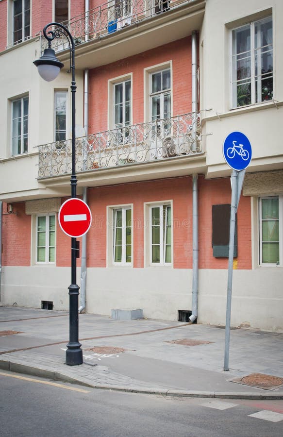 Iron Street Lamp and Traffic Signs Stock Image - Image of sign, road ...