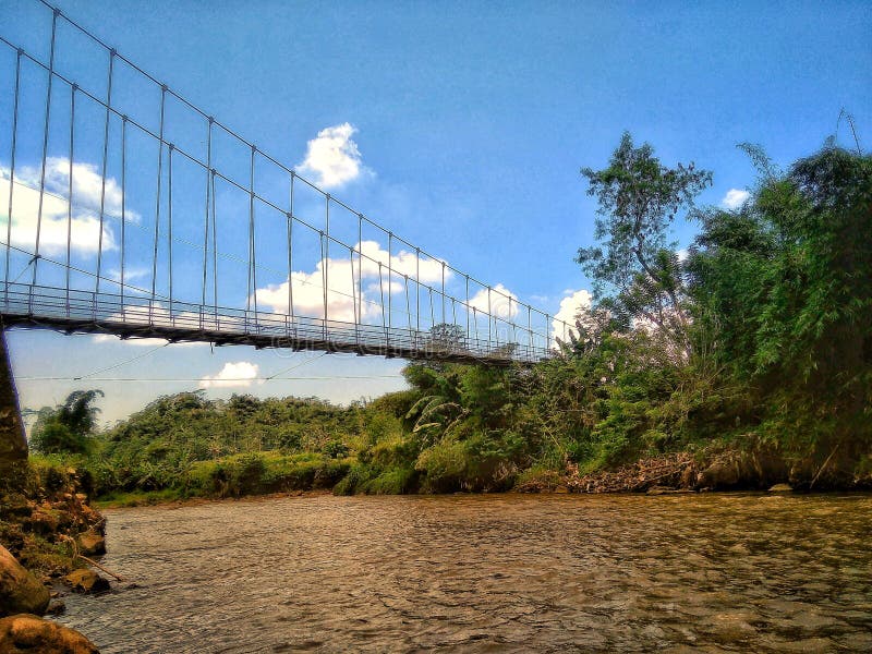 Iron Suspension Bridge from the Side Stock Image - Image of bridge ...