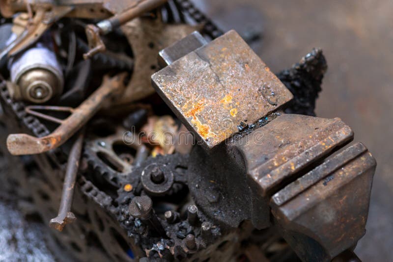 The Iron Tool Stand is Stained with Rust. Car Mechanic Tool Clamps in ...