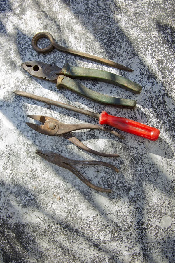 Iron Tools Collection on the Rusty Metal Surface Stock Image - Image of ...