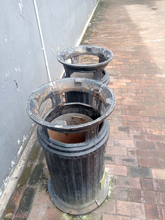 Iron Trash Cans in a Black City Park Stock Photo - Image of dump ...